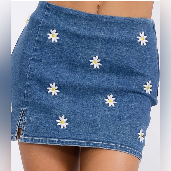 Skirts | Denim Daisy Embroidered Skort | Poshmark
